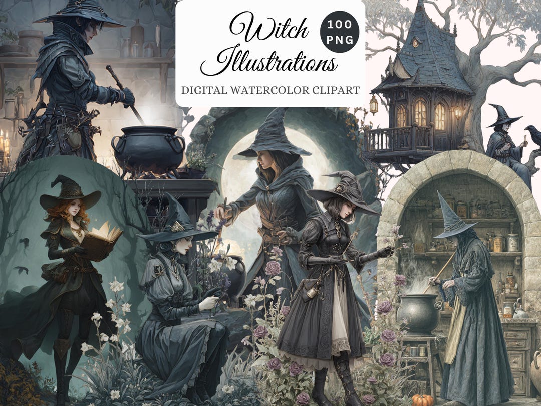 Watercolor Witch Clipart Bundle – Gothic Illustrations (100 Pngs) - Etsy