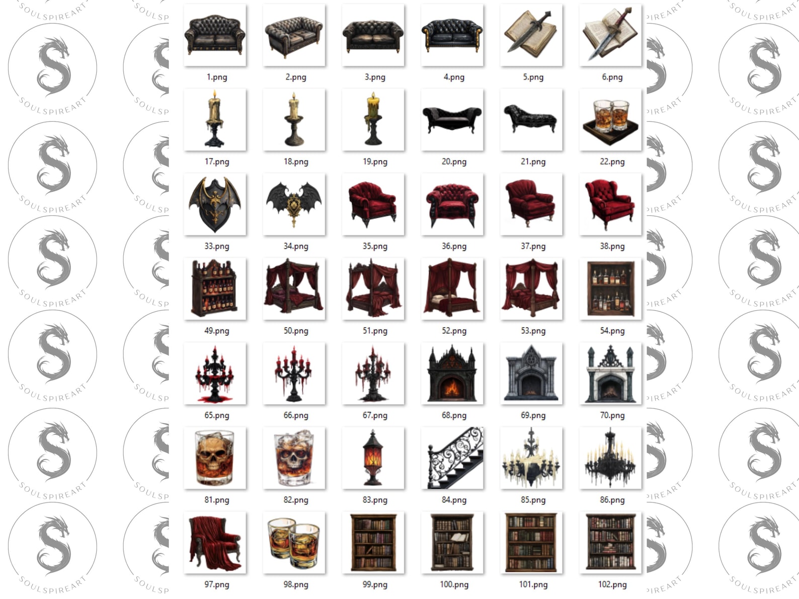 Vampire Home Decorations Clipart Bundle – Gothic Interior Pngs, Dark ...
