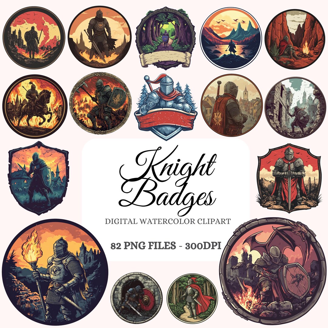 Medieval Knight Badges Watercolor Clipart Bundle – 82 Heraldic Shields ...
