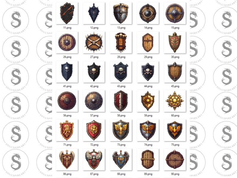 Pixel RPG Shields Clipart Bundle – Medieval Shields, Fantasy Game ...