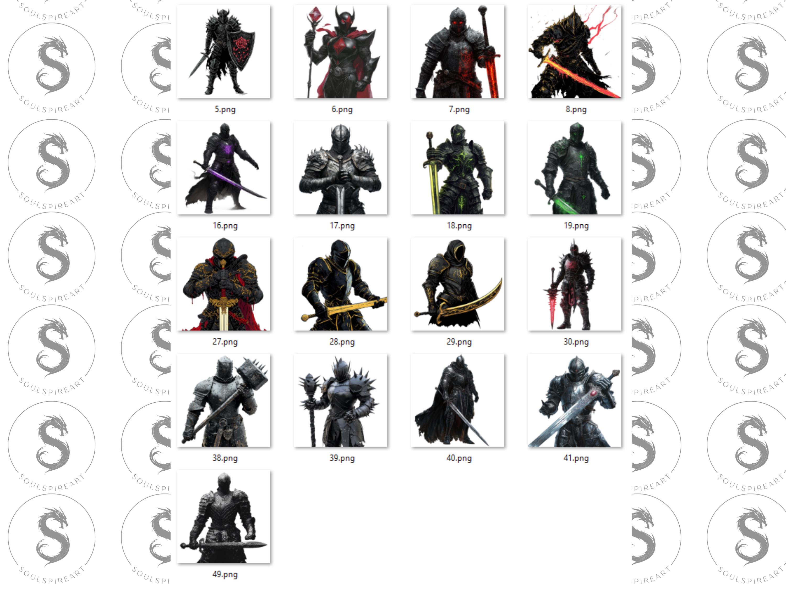 Knights of the Darkness Clipart Bundle – 49 Dark and Fearsome Knight ...