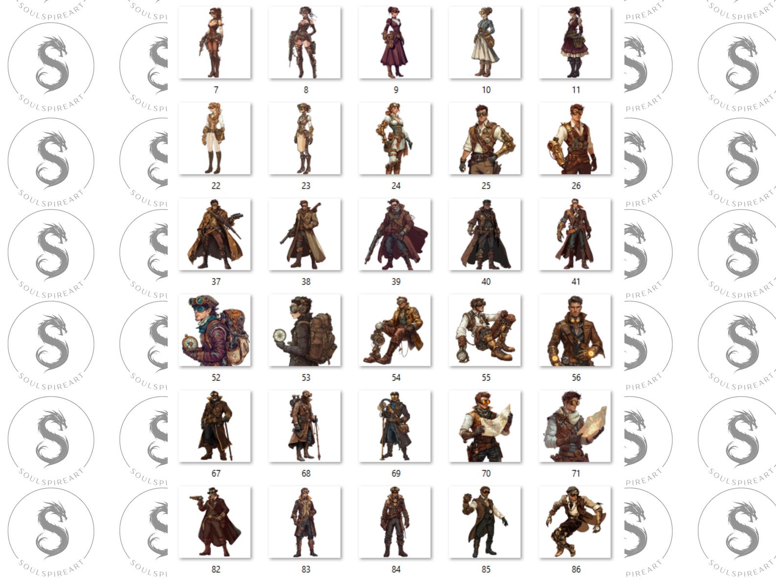 Steampunk Adventurers Clipart Bundle – 86 Unique Retro-futuristic ...