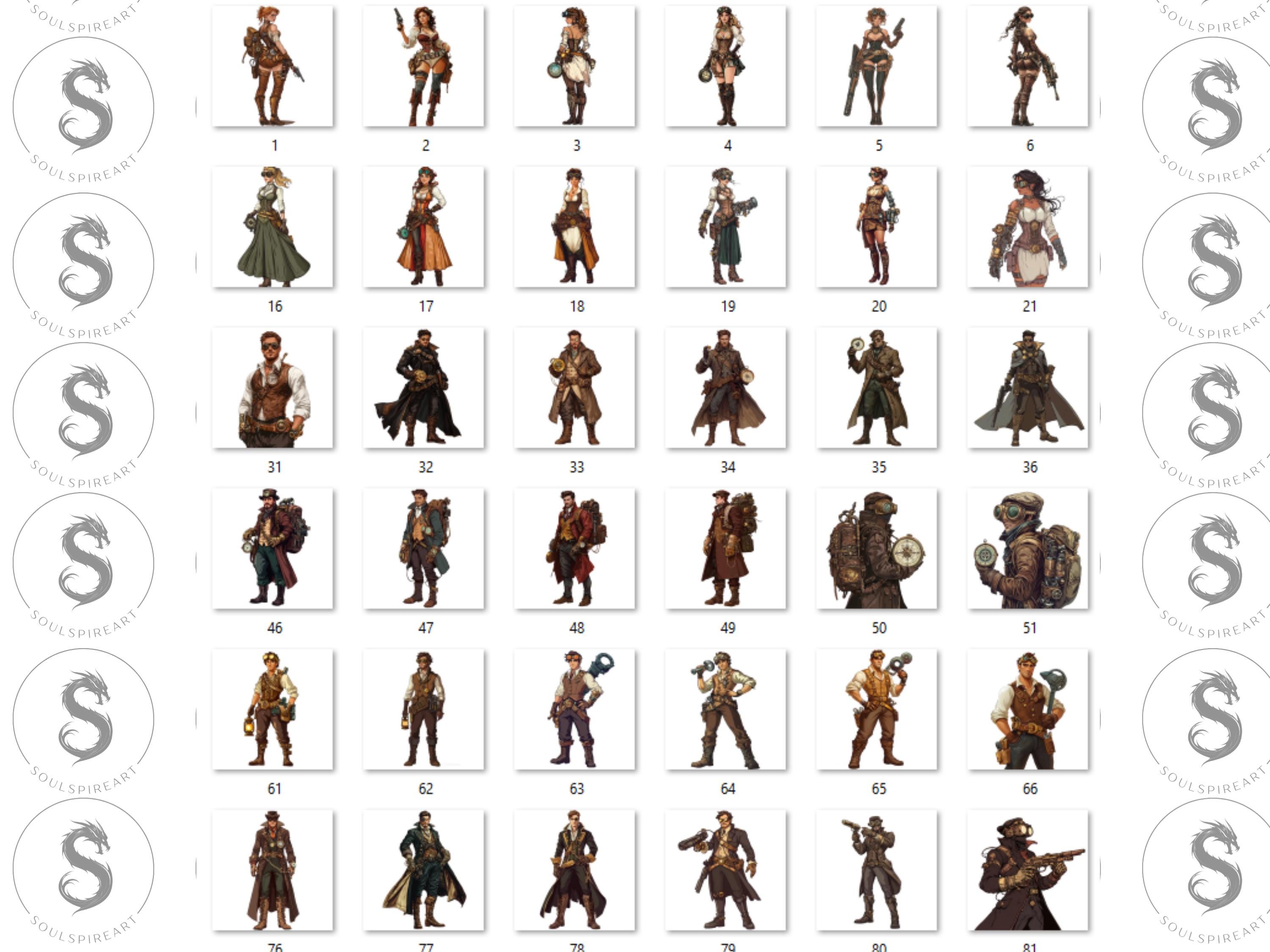 Steampunk Adventurers Clipart Bundle – 86 Unique Retro-futuristic ...