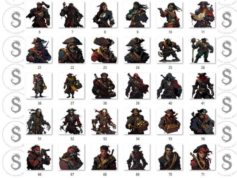 Raider Pirates Watercolor Clipart Bundle – 71 Dark Pirate Illustrations ...