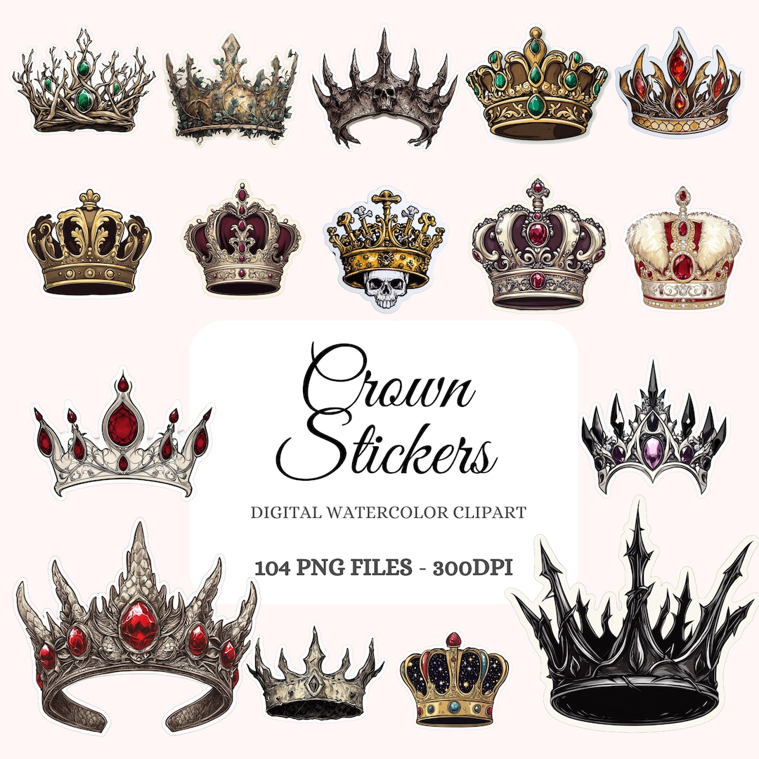 Crown Stickers Clipart Bundle – 104 Pngs of Gothic, Royal and Fantasy ...