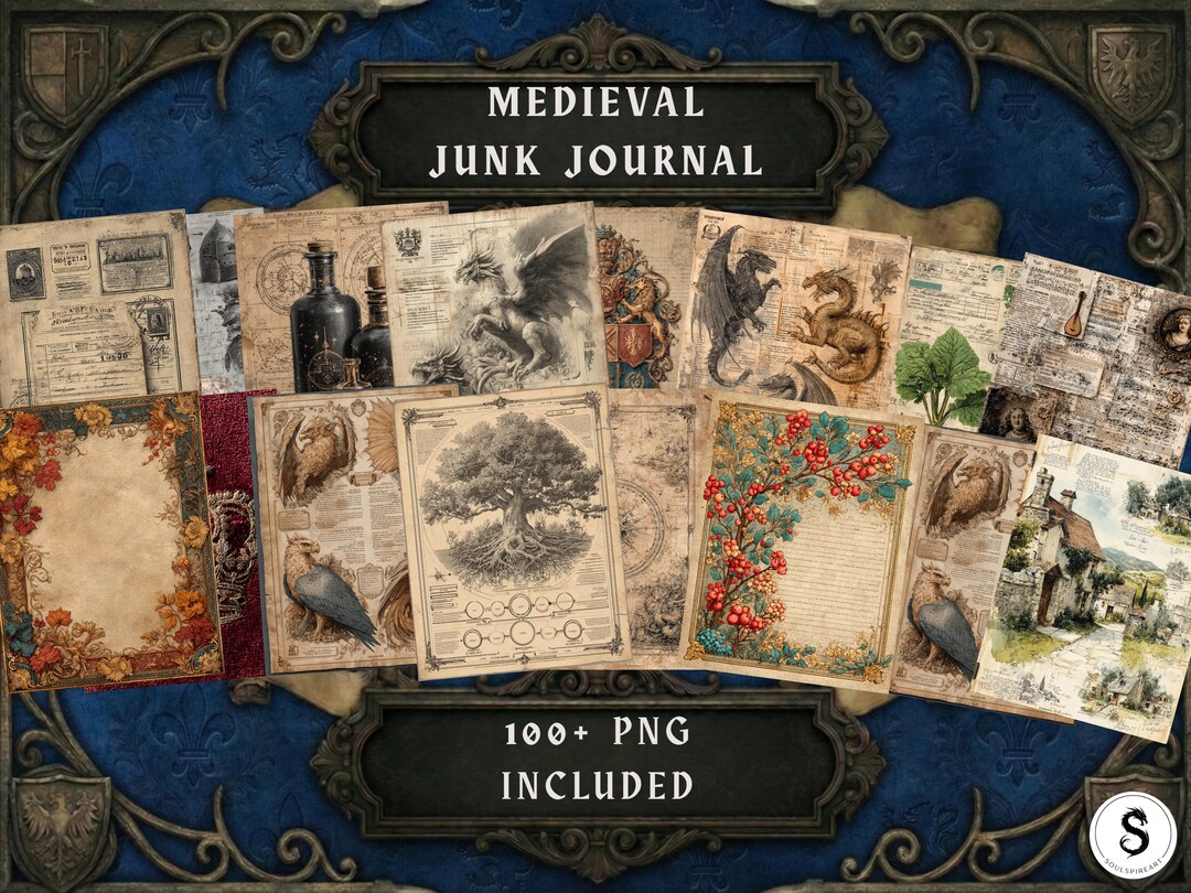 Medieval Junk Journal Kit Vintage Grimoire Paper Fantasy Ephemera ...