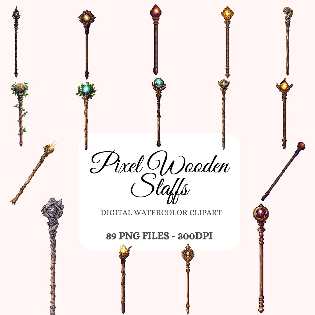 Pixel RPG Wooden Staffs Clipart – 16-bit Game Assets (89 Images ...