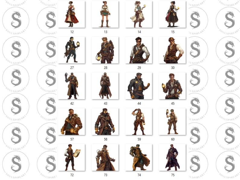 Steampunk Adventurers Clipart Bundle – 86 Unique Retro-futuristic ...