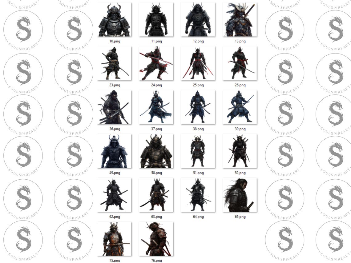 Dark Samurai Warrior Clipart Bundle – Feudal Japan Art (76 PNG Images ...