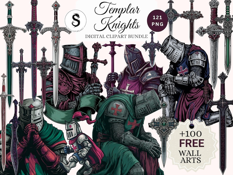 Gothic Templar Knights Clipart, Medieval Sword PNG Bundle, Printable ...