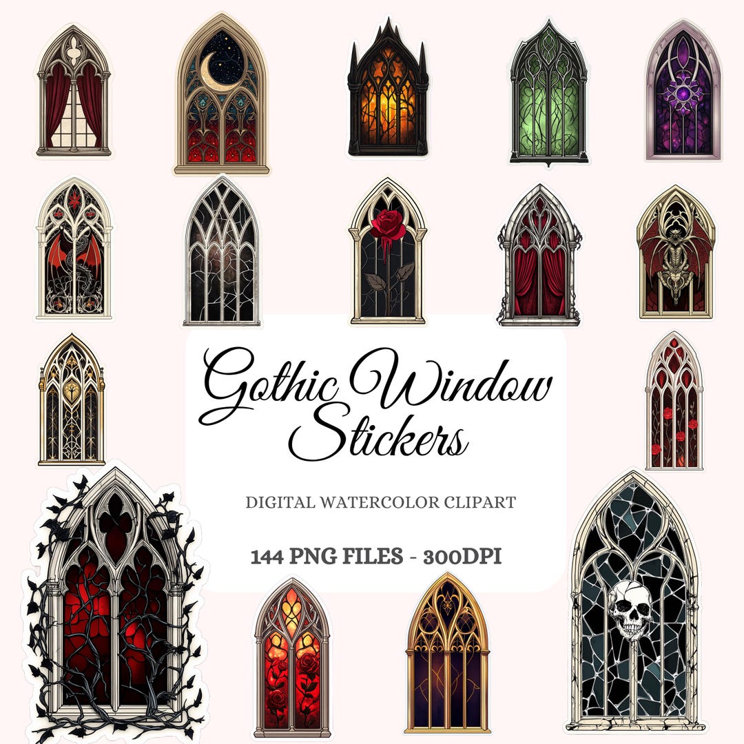 Gothic Window Stickers Clipart Bundle – Gothic Architecture, Glass ...
