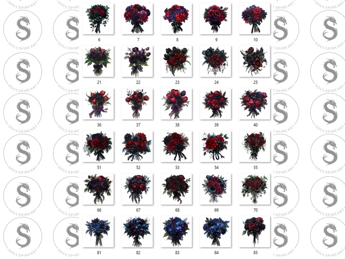 Gothic Watercolor Flower Clipart – Dark Bouquet PNG Bundle (digital ...