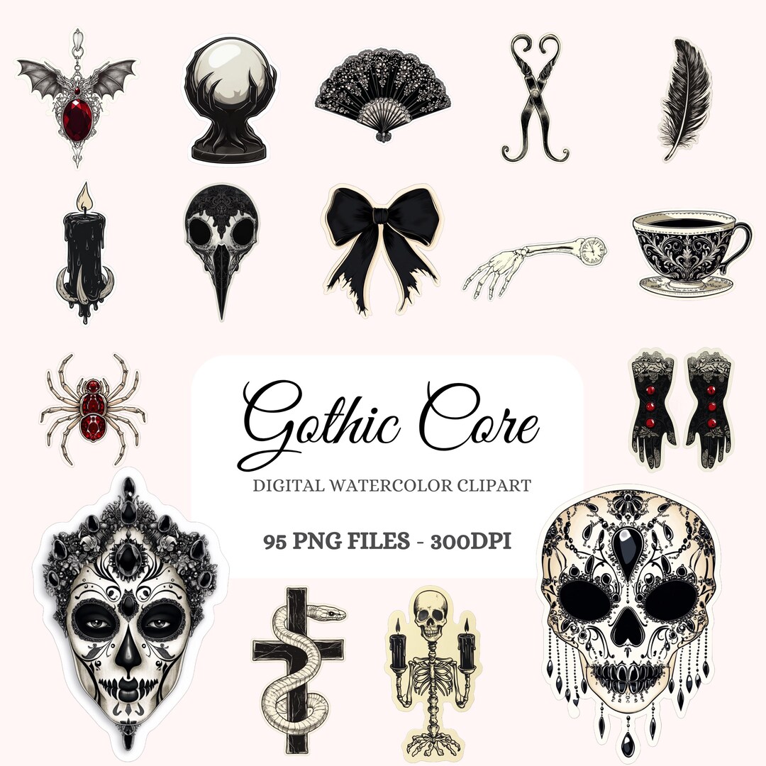 Gothic Core Clipart Bundle – 95 Dark Aesthetic Sticker Designs, High ...