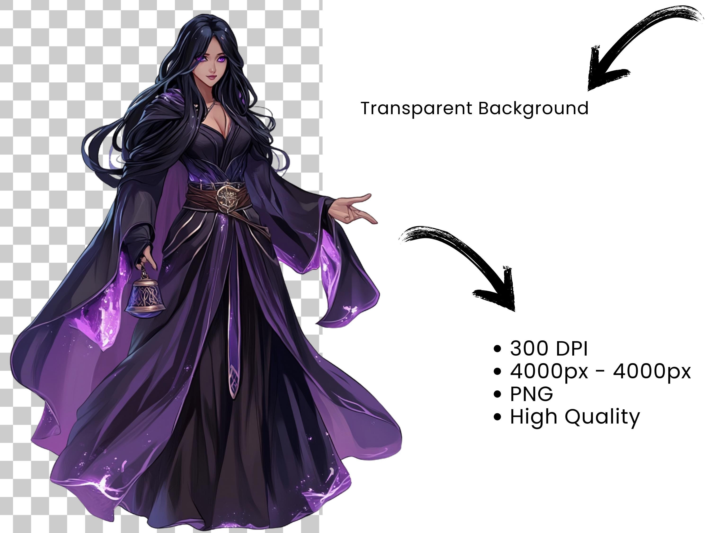 Dark Mages Watercolor Clipart Bundle – 65 Images, Anime-style Female ...