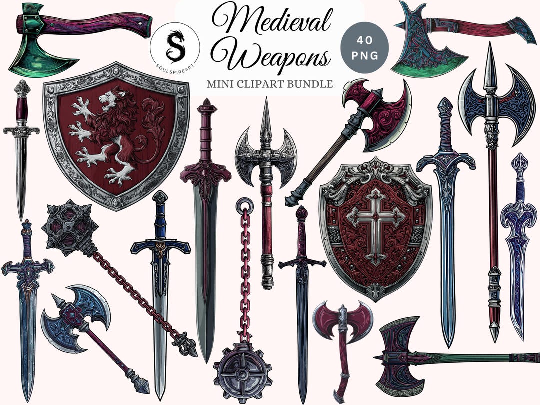 Medieval Weapon Vectors Clipart, Gothic Sword PNG Bundle, Knight Armor ...