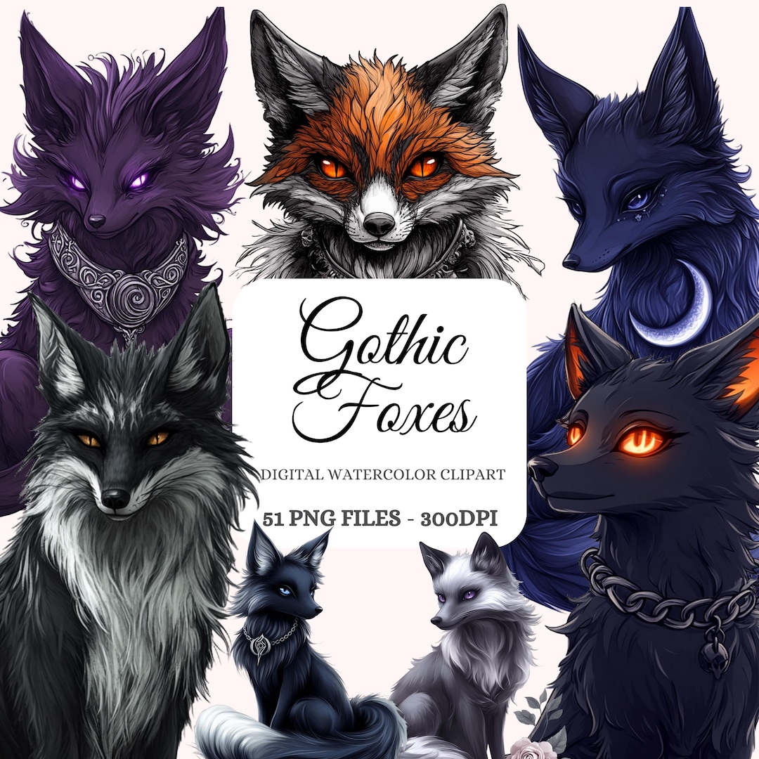 Gothic Foxes Watercolor Clipart Bundle – Dark Forest Foxes, Gothic ...