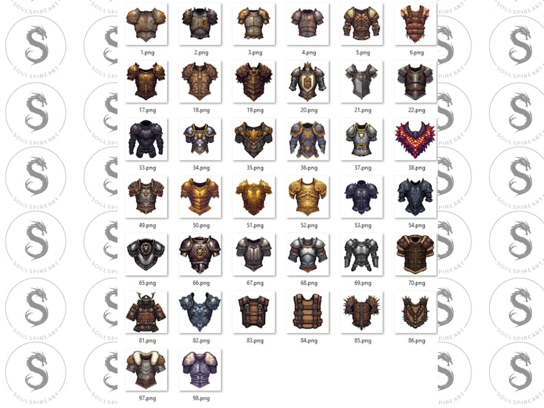 Pixel RPG Chestplates Clipart Bundle – Game Assets, Fantasy Armor ...