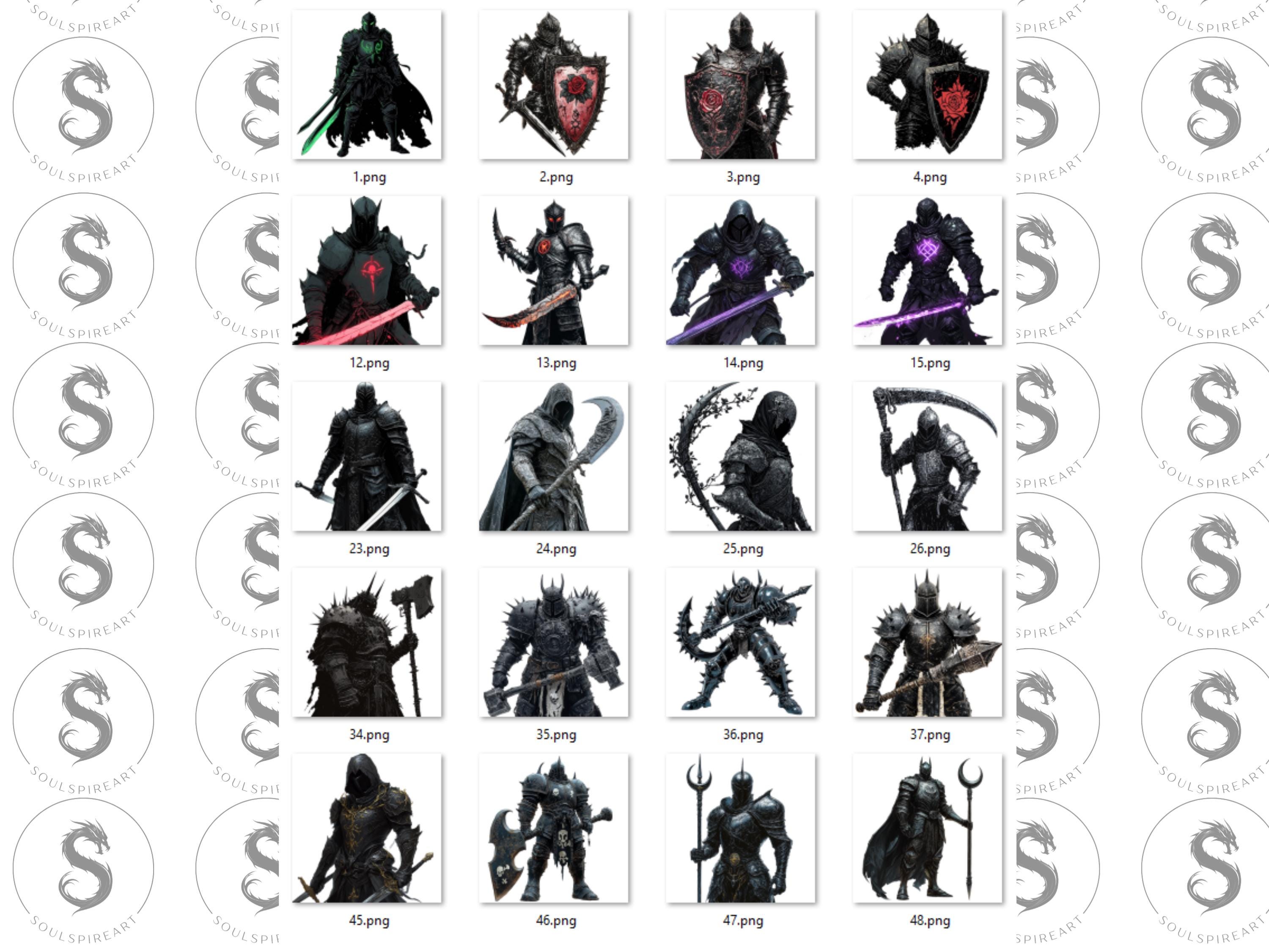 Knights of the Darkness Clipart Bundle – 49 Dark and Fearsome Knight ...