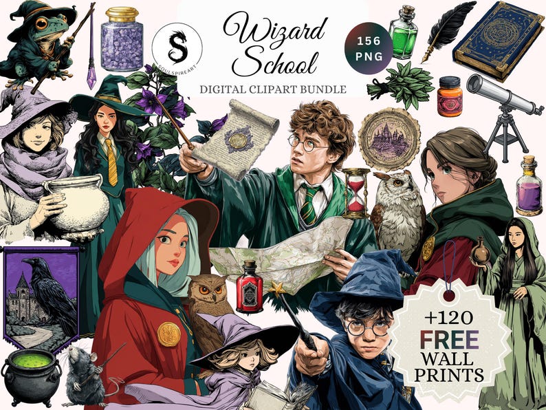 Wizard School Clipart Bundle • 156 PNG • Magic Academy Illustrations ...