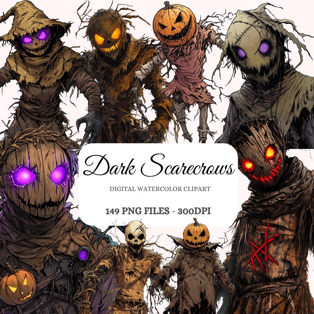 Dark Scarecrows Clipart Bundle – 149 Haunted Fields, Gothic Horror ...