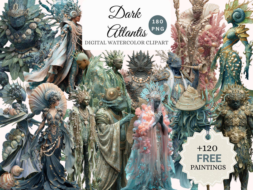 Dark Atlantis Watercolor Clipart – Underwater Characters & Oil ...