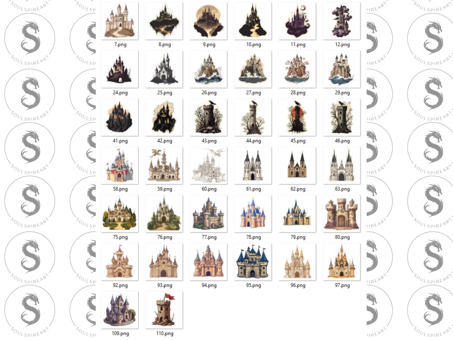Castle Stickers Clipart Bundle – 110 Pngs of Gothic, Fantasy, Medieval ...