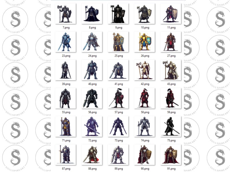 Pixel Art Knights Clipart – Medieval Gaming Graphics (PNG Digital ...
