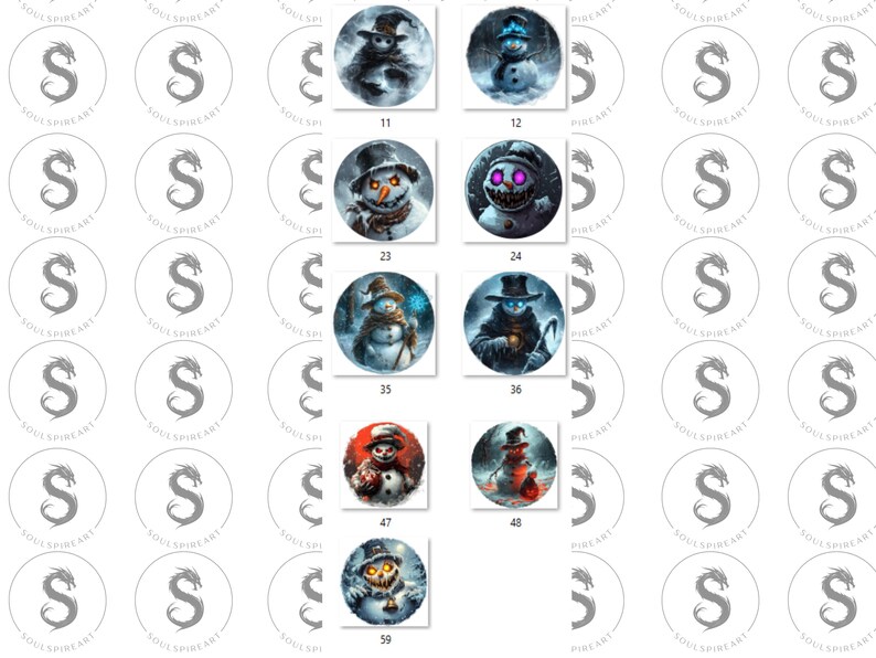 Dark Snowmen Watercolor Clipart Bundle – 59 PNG Gothic Winter Snowmen ...