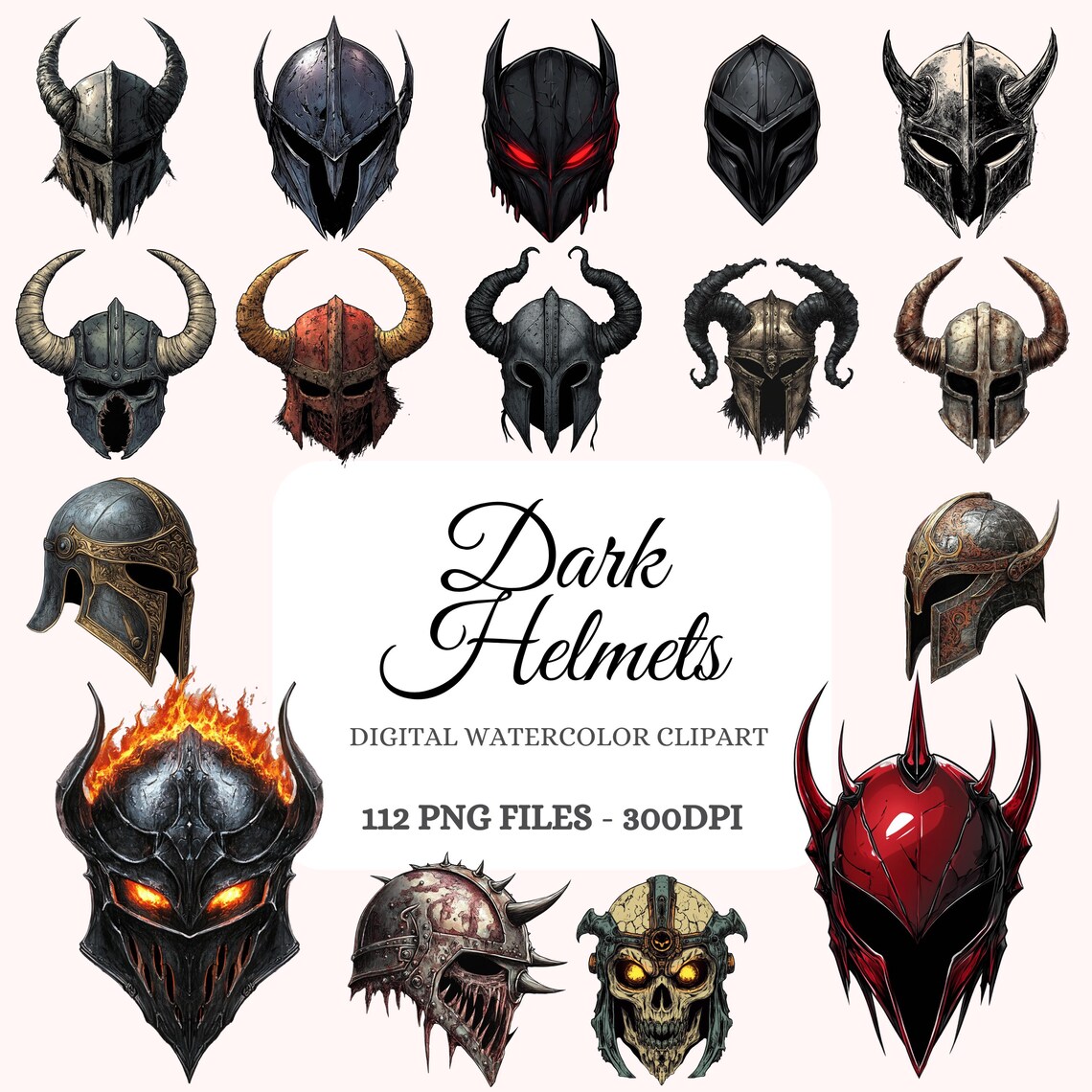 Dark Helmets Clipart Bundle – 112 Medieval Warrior Helmets, Knight ...