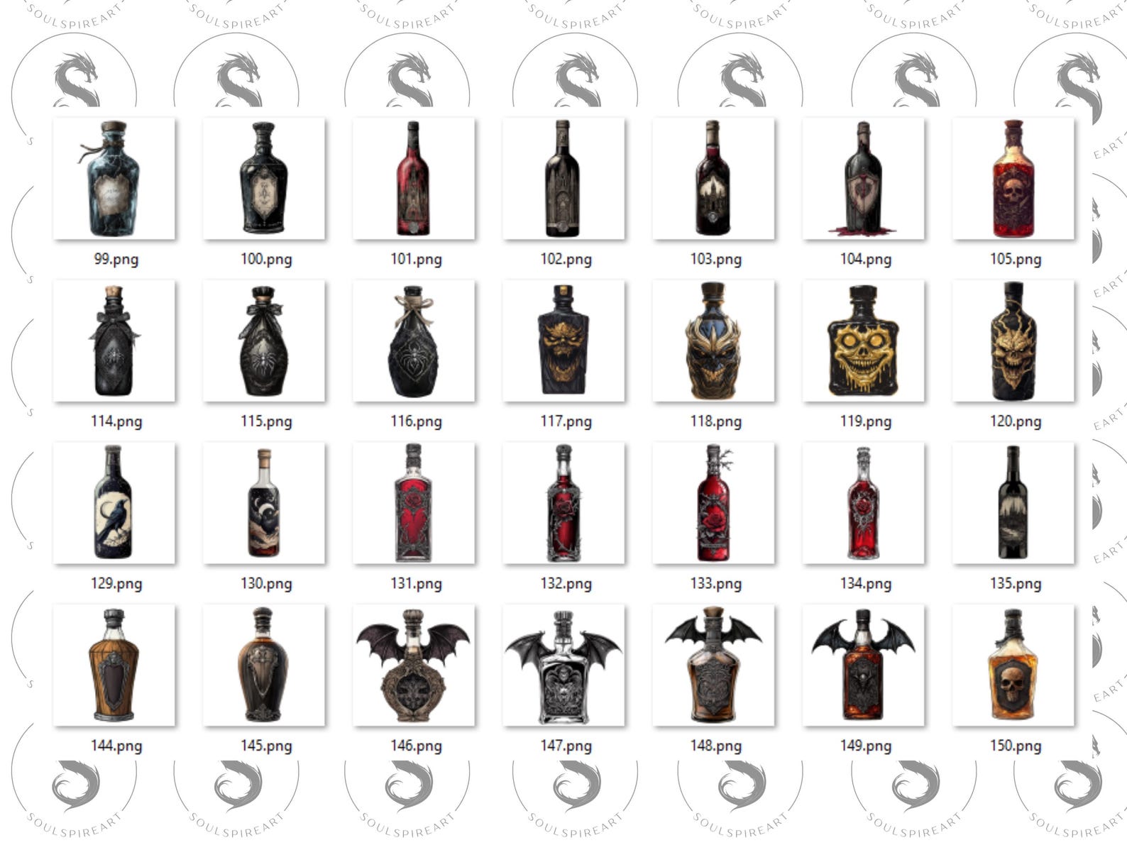 Gothic Liquor Bottles Watercolor Clipart Bundle – Vintage Alcohol PNG ...