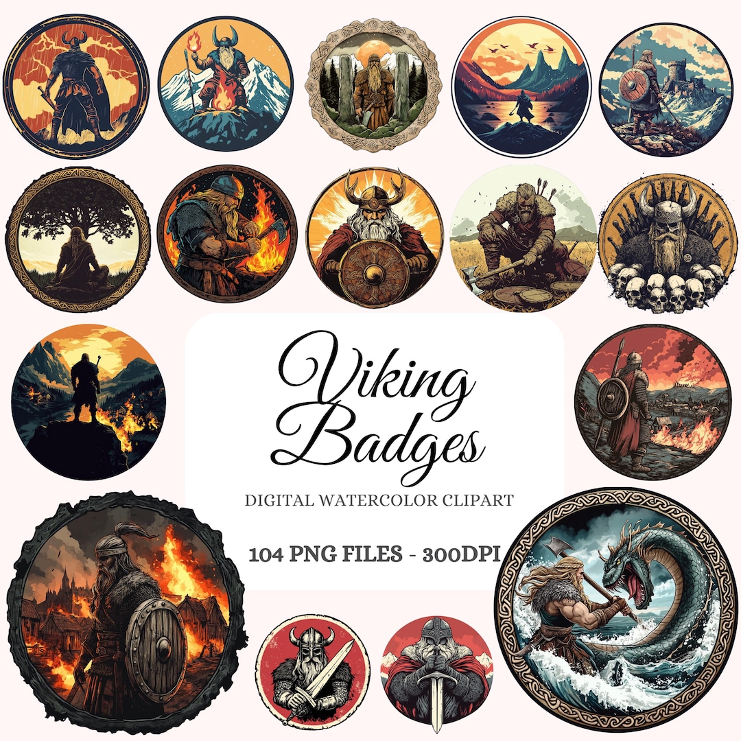 Watercolor Viking Badge Clipart – 104 Nordic Emblems (digital Download ...