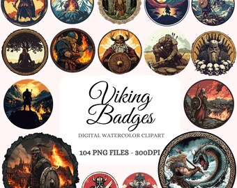 Vikings Watercolor Clipart Bundle – 113 Norse Warriors, Viking Helmets ...