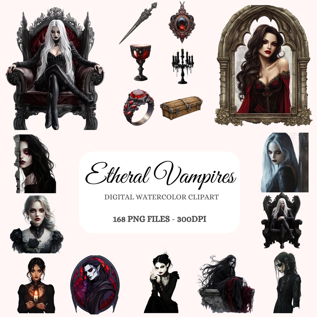 Ethereal Vampires Watercolor Clipart Bundle – 168 PNG Gothic Vampire ...