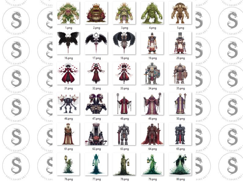 Pixel Dark Fantasy Bosses Clipart Bundle 177 Gothic RPG 16-bit Pngs ...