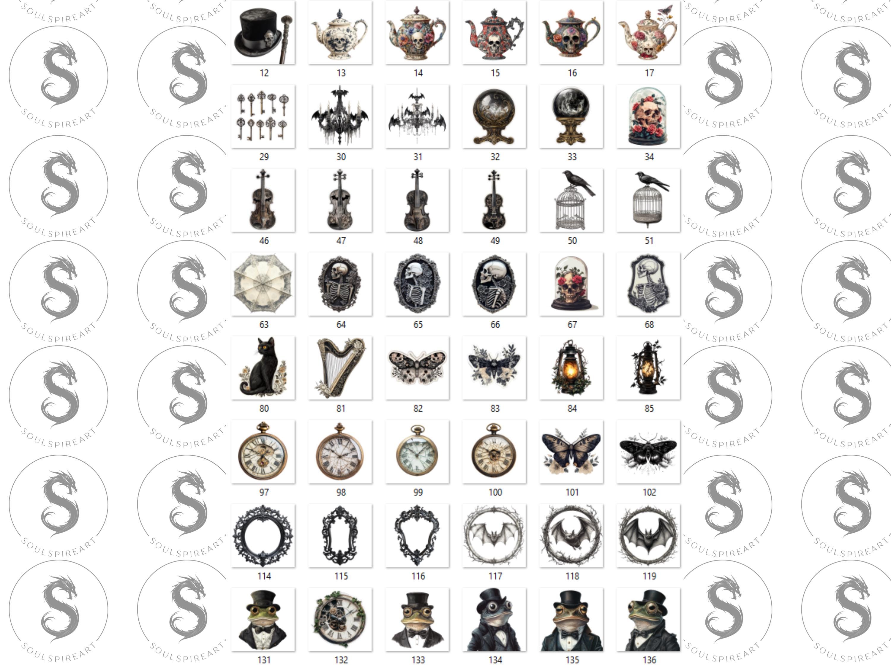 Vintage Gothic Clipart Bundle – 174 PNG Illustrations (digital Download ...
