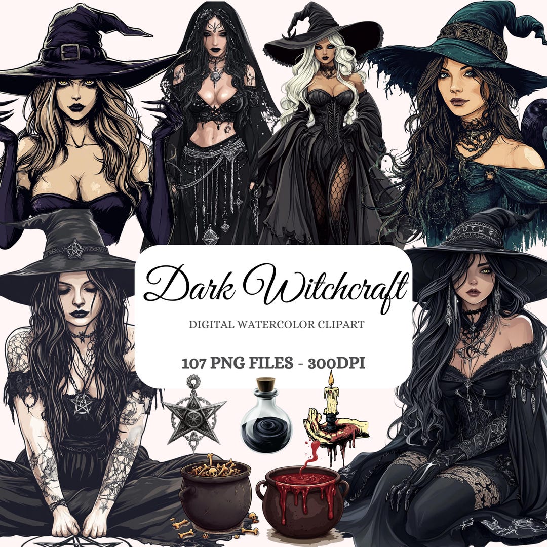 Dark Witchcraft Witches Watercolor Clipart Set – 107 Mystic Occult PNG ...