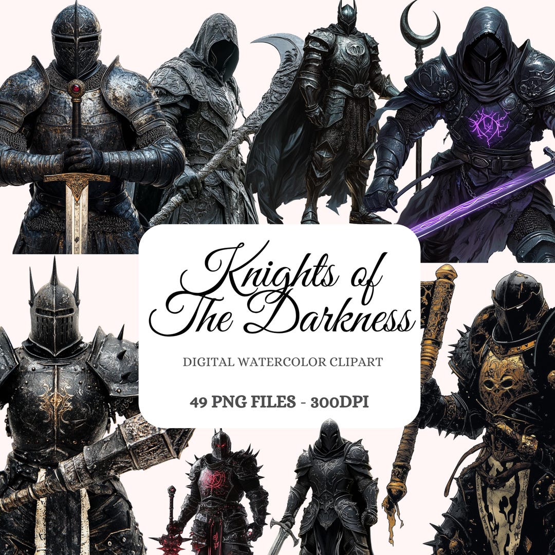 Knights of the Darkness Clipart Bundle – 49 Dark and Fearsome Knight ...