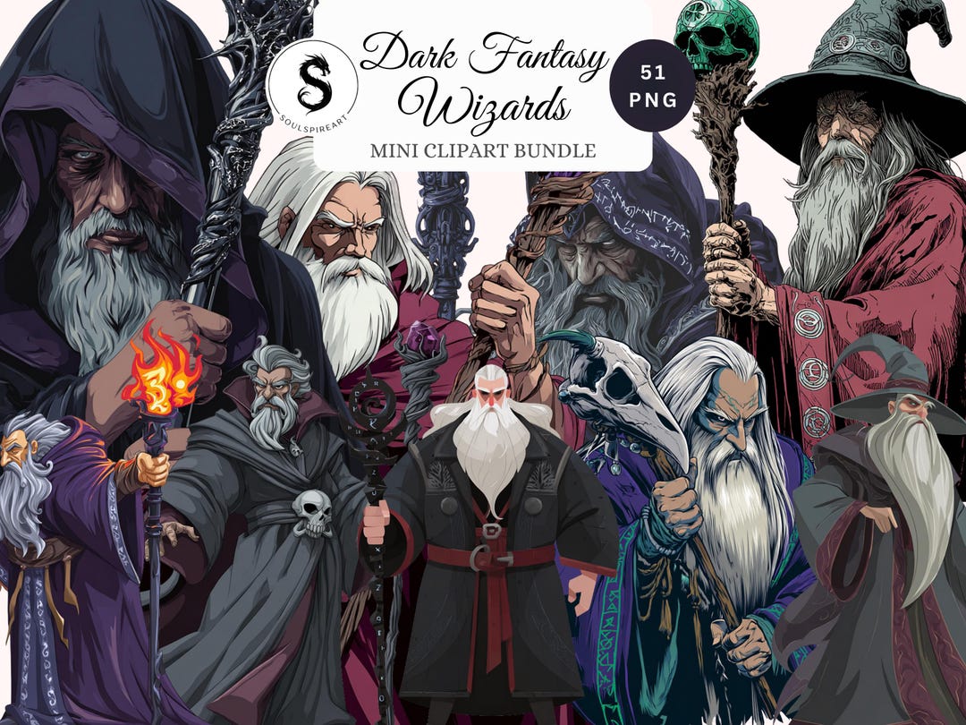Dark Fantasy Wizards Clipart Bundle • 51 PNG • Printable Digital ...