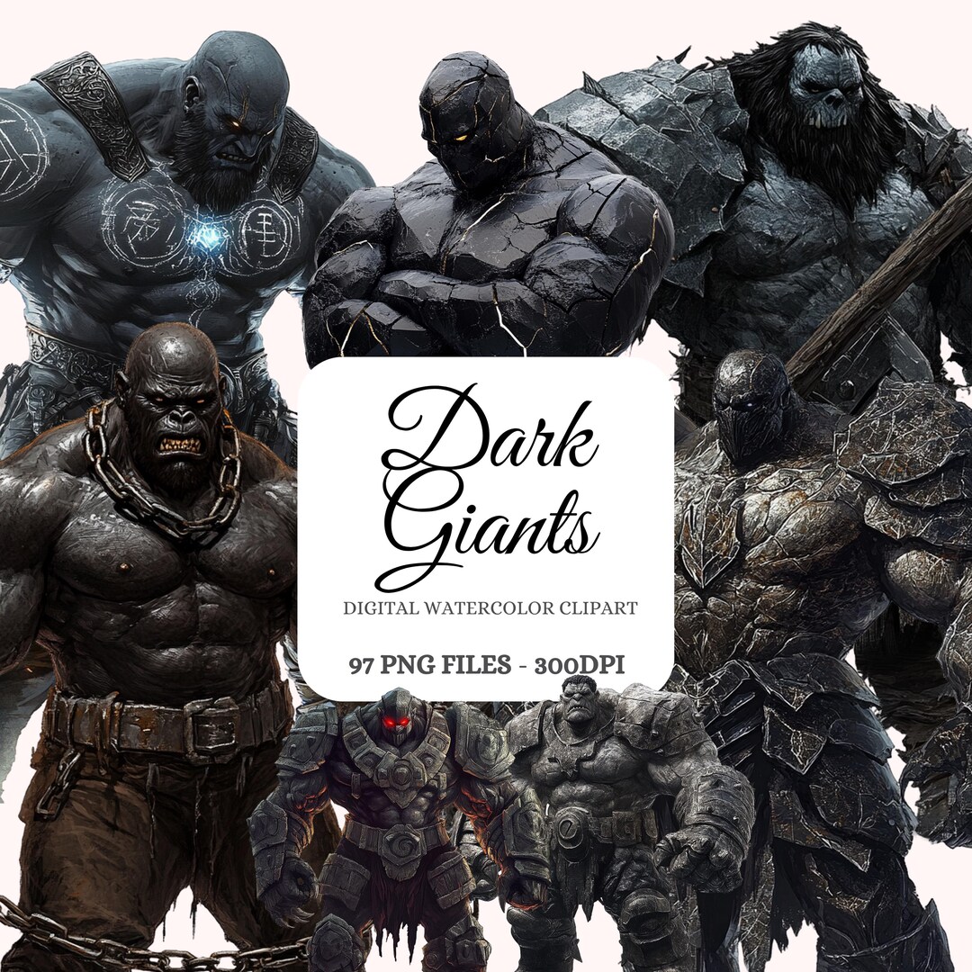 Dark Giants Watercolor Clipart Bundle – Mythical Titans, Dark Fantasy ...