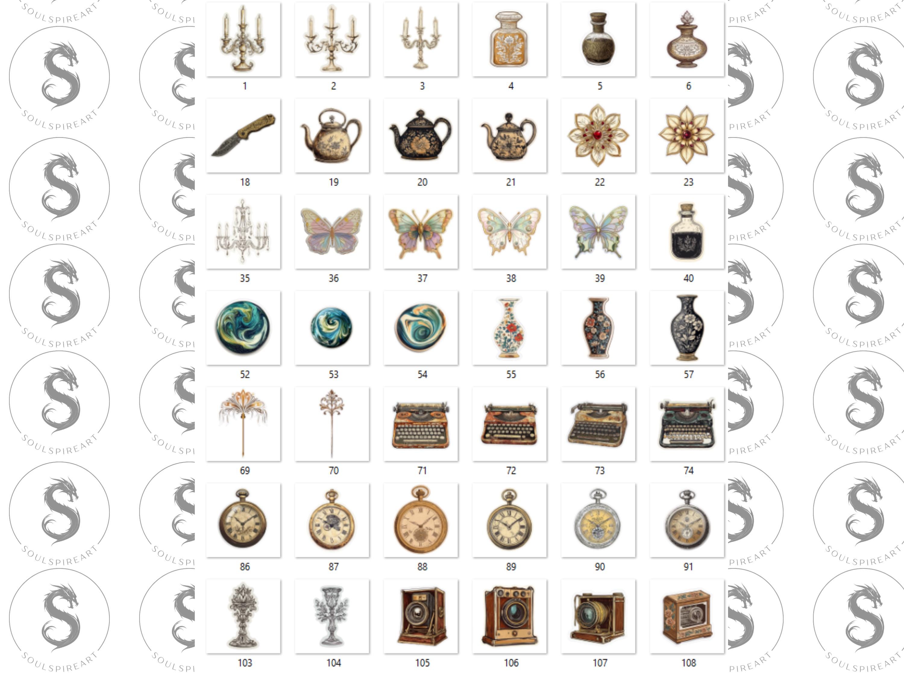 Vintage Items Watercolor Clipart Bundle – 112 Retro & Antique ...