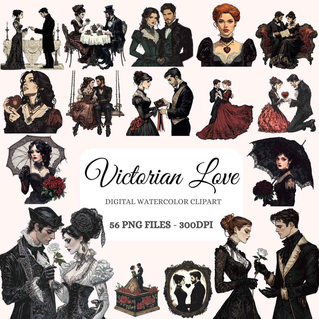 Victorian Love Watercolor Clipart Bundle – Gothic Romance (digital ...