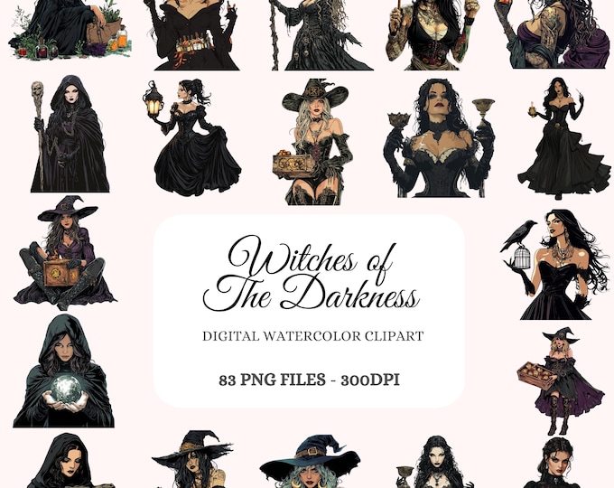 Witches of the Darkness Clipart Bundle – 83 Dark Witch Graphics, Gothic ...