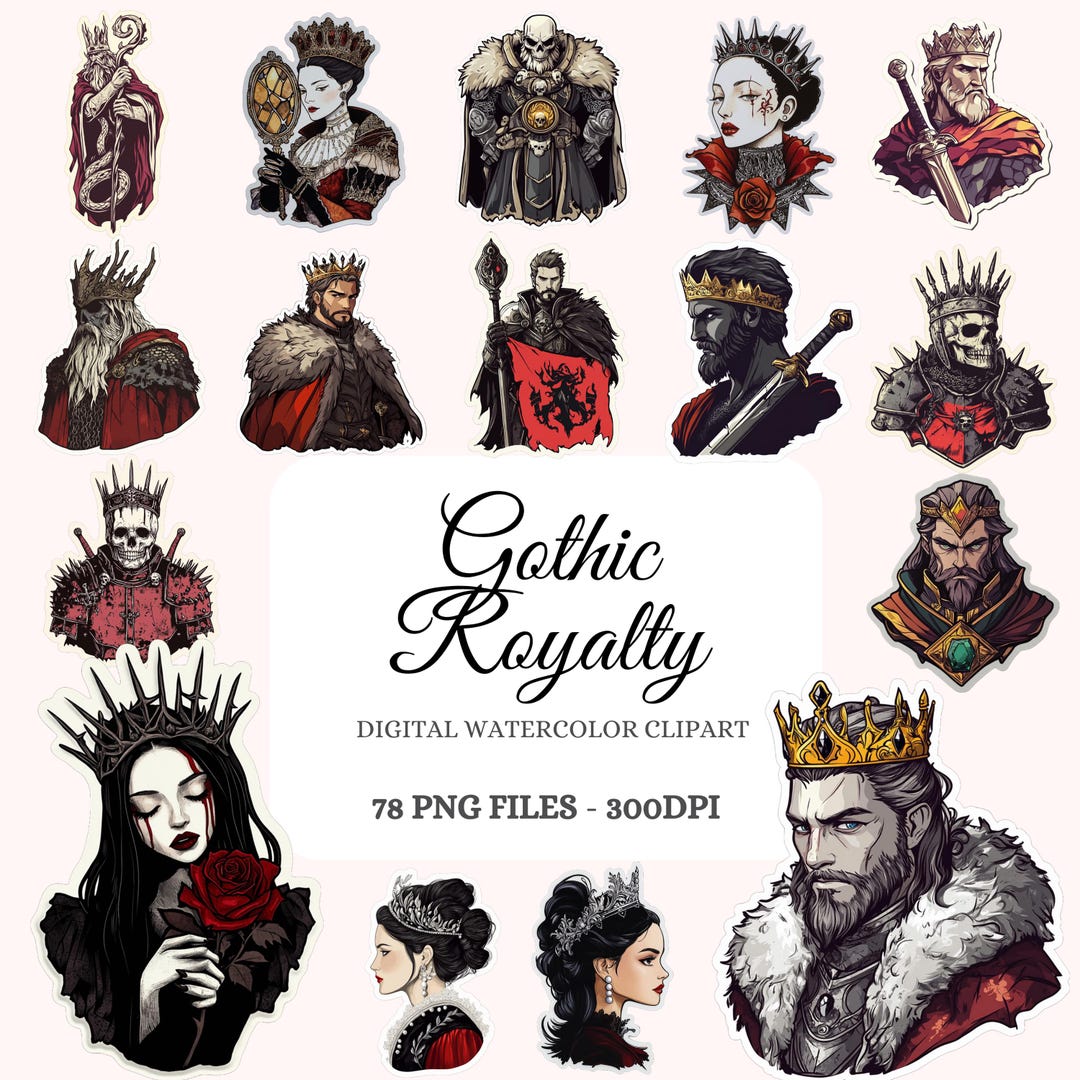 Gothic Royalty Clipart Bundle - 78 Sticker Designs of Dark Kings ...