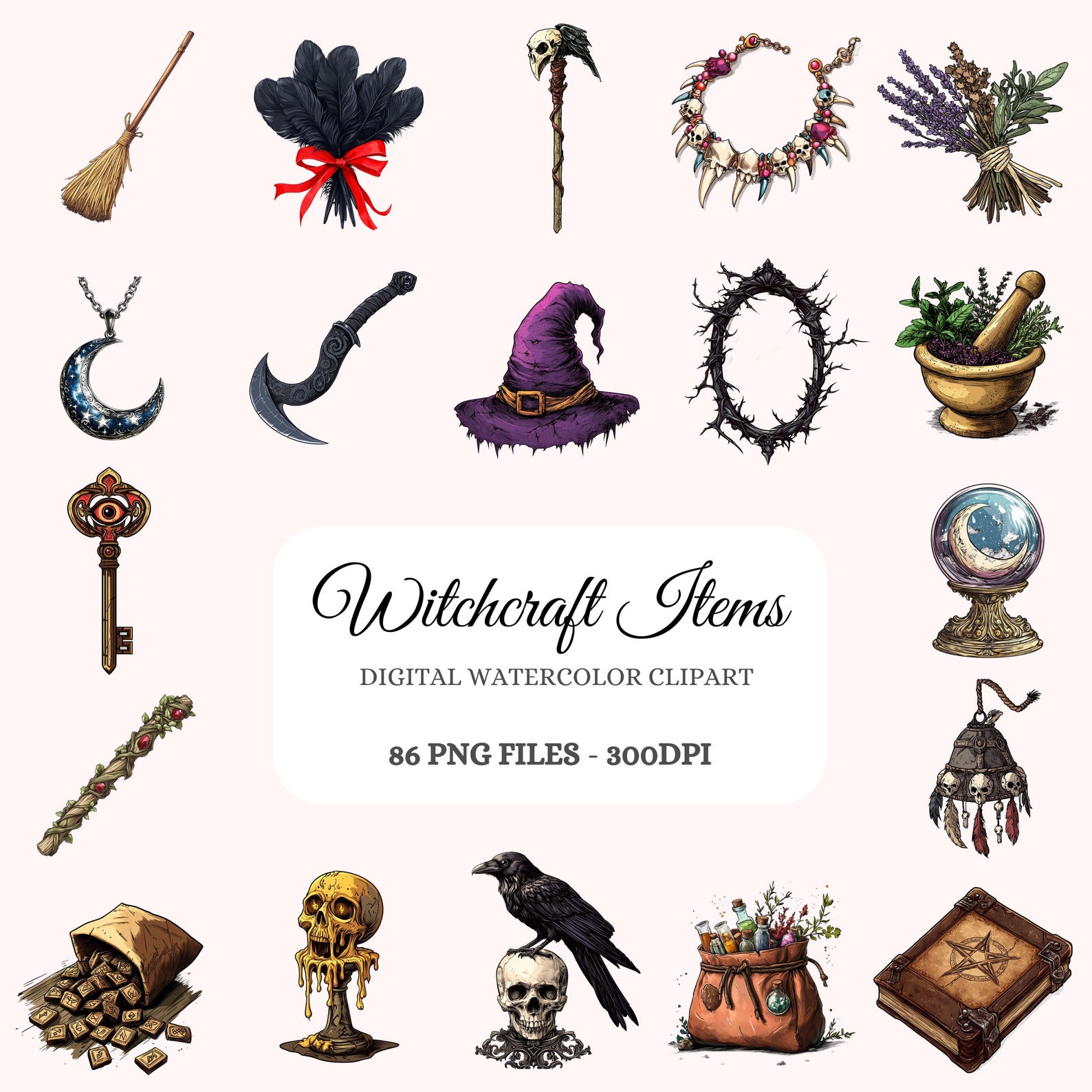 Witchcraft Items Clipart Bundle – 86 Dark Magic Illustrations, Gothic ...