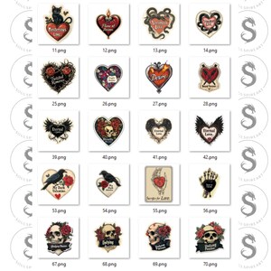 Gothic Valentine Stickers Clipart Bundle – 72 Dark Romantic PNG Designs ...