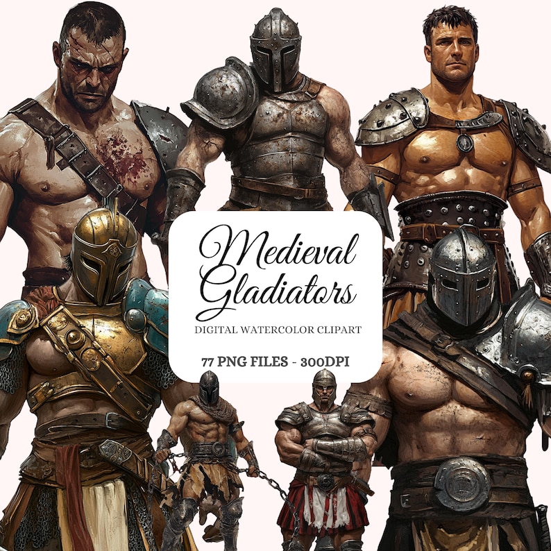 Medieval Gladiators Clipart Bundle – Fantasy Warriors, Ancient Fighters ...