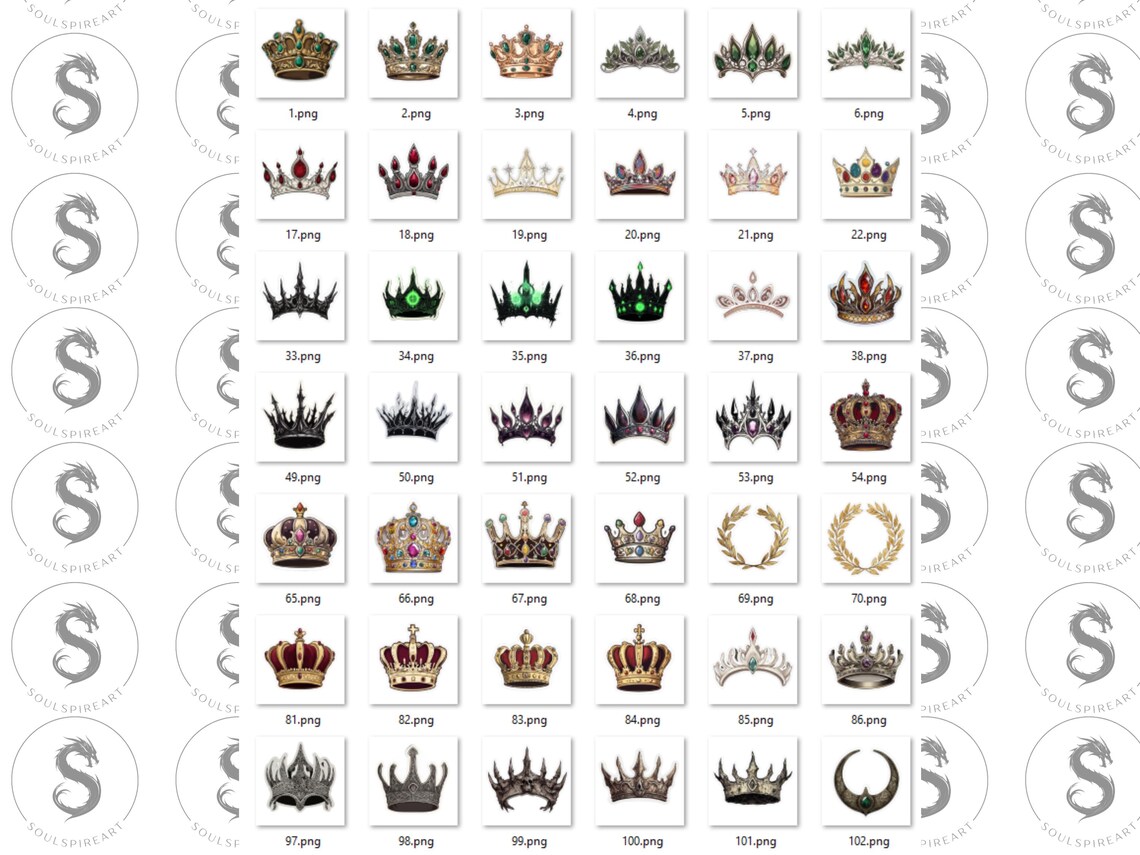 Crown Stickers Clipart Bundle – 104 Pngs of Gothic, Royal and Fantasy ...