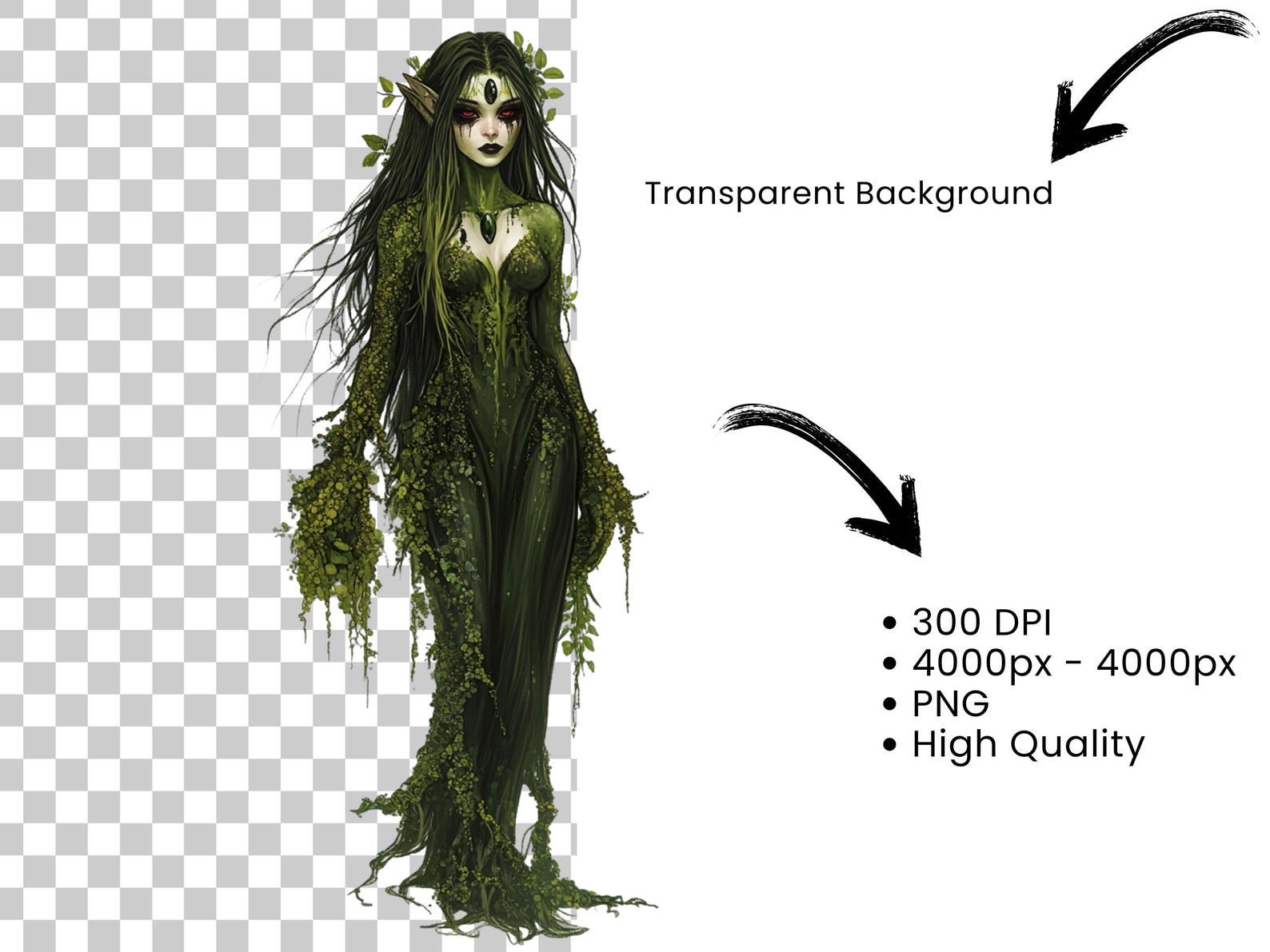 Dark Nymphs Watercolor Clipart – Gothic Fantasy, 53 PNG Images (digital ...