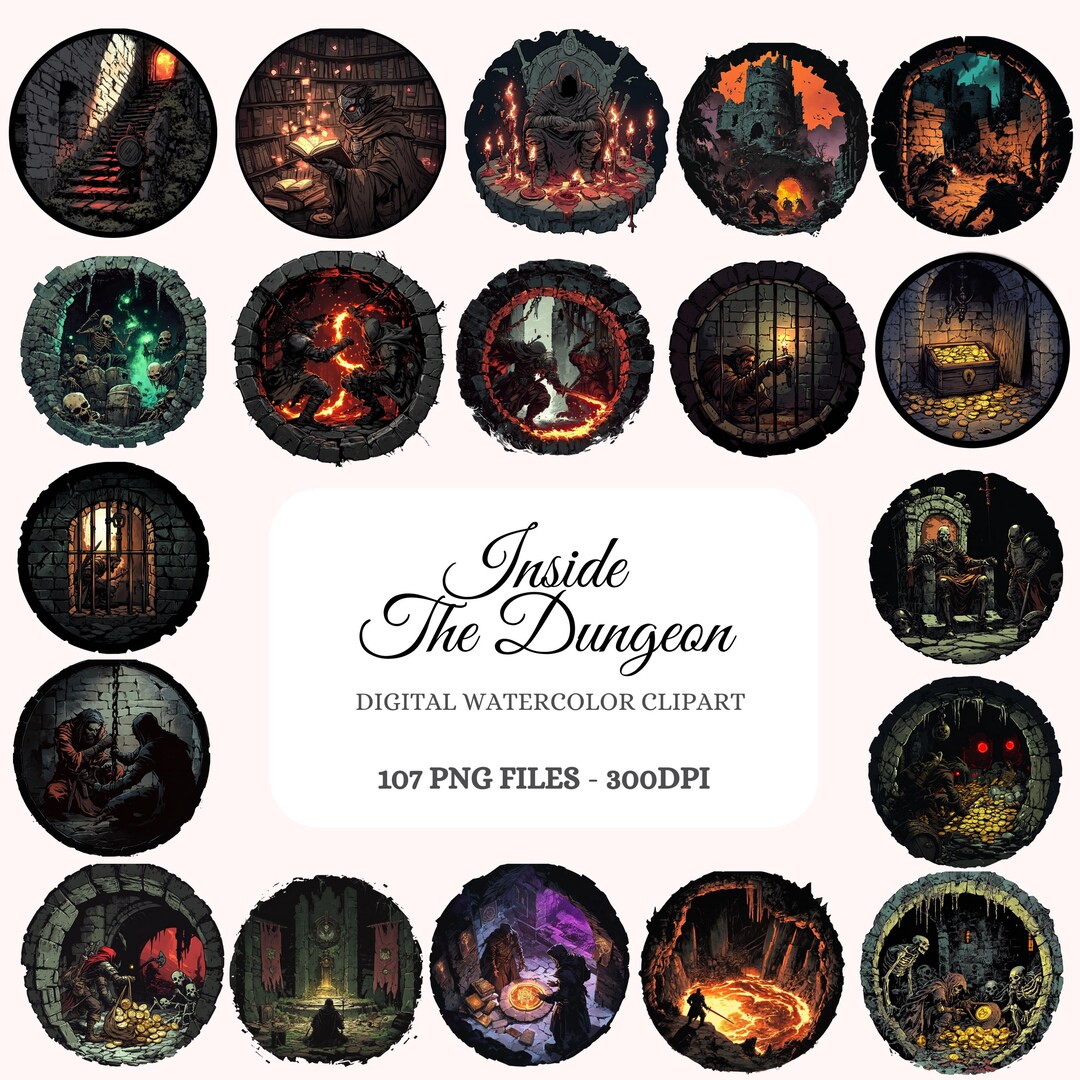 Inside the Dungeon Clipart Bundle 107 Dark Fantasy Graphics, Dark ...
