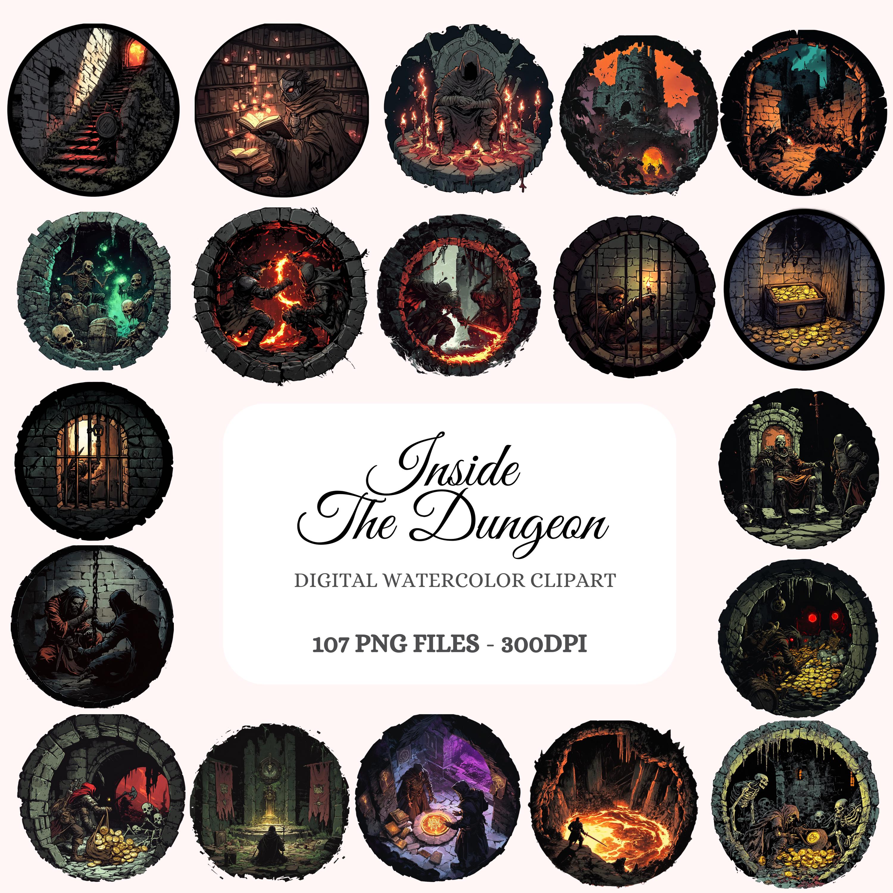 Inside the Dungeon Clipart Bundle – 107 Dark Fantasy Graphics, Dark ...